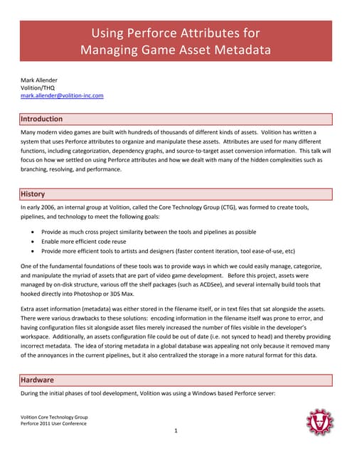 [Ubisoft] Perforce Integration in a AAA Game Engine | PDF