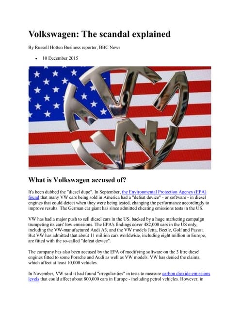 Volkswagen's Ethical Issue | PPT