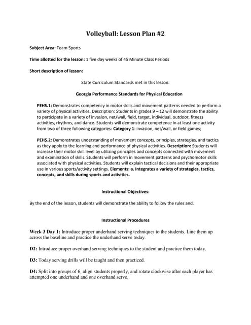 Volleyball lesson plan 3 | PDF