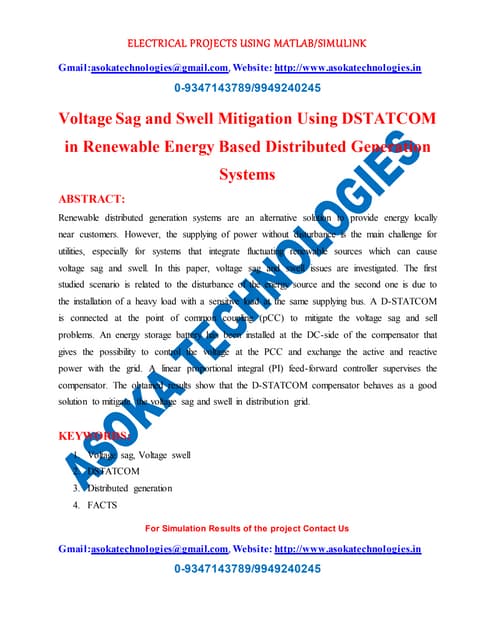 Voltage Sag And Swell Mitigation Using Dstatcom In Renewable Energy