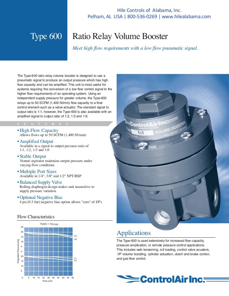 Volume Booster for Pneumatic Control Systems