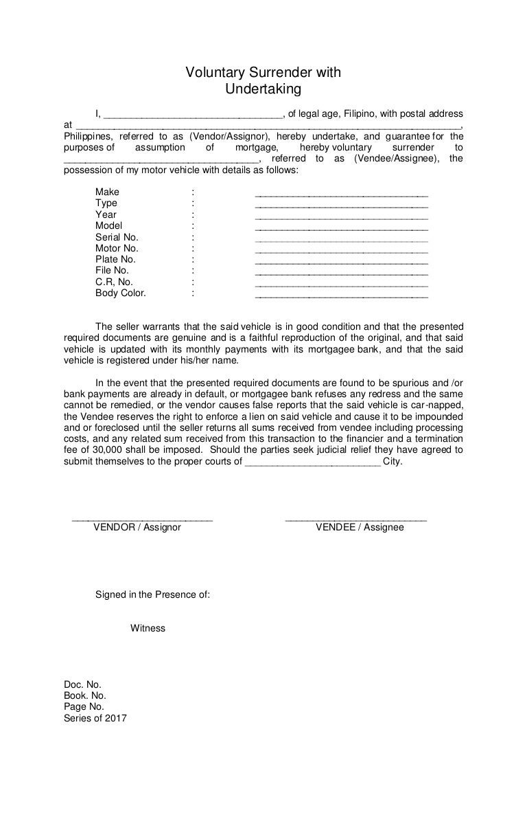Voluntary Surrender With Undertaking voluntary-surrender-with-undertaking