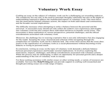 Voluntary Work Essay. Chandler-Gilbert Community College | PDF