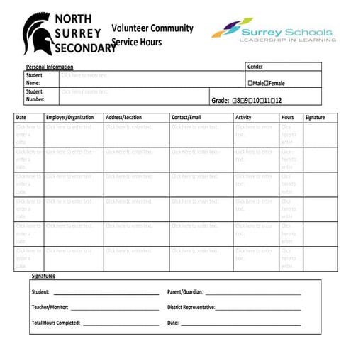 Volunteer community hours log sheet | PPT