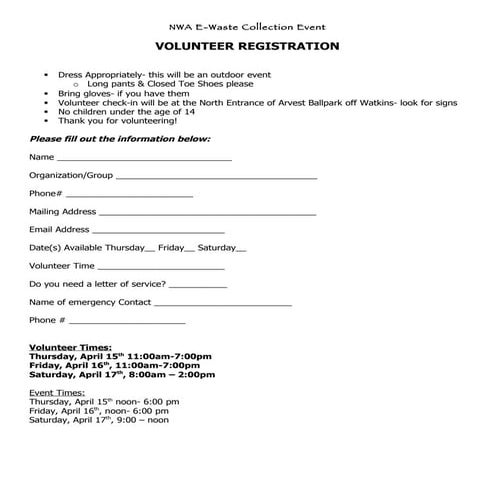 Volunteer E Registration | DOC