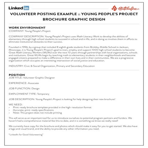 Volunteer graphic designer (brochures) posting example | PDF