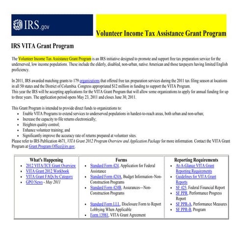 Volunteer Income Tax Assistance Grant Program | PDF | Government ...