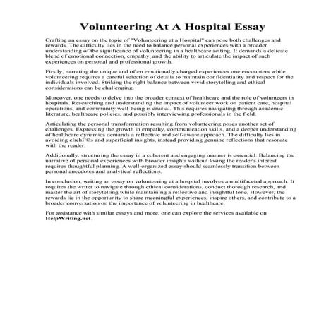Volunteering At A Hospital Essay | PDF