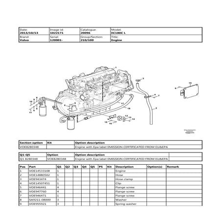 Volvo EC180C L EC180CL Excavator Parts Catalogue Manual (SN 120001 and ...