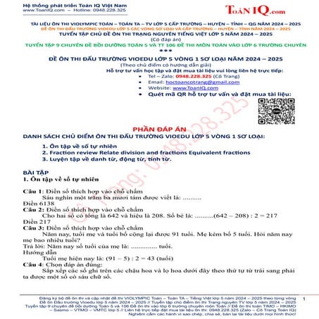 VIOLYMPIC TOÁN LỚP 5 NĂM 2025 - 2026 TỪ VÒNG 1 ĐẾN VÒNG 10 | PDF