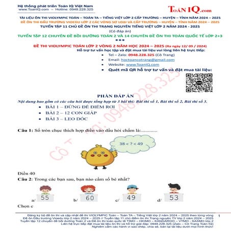 Đề ôn thi VIOEDU lớp 2 cấp Tỉnh năm 2023 - 2024 (cấp Thành phố) | PDF