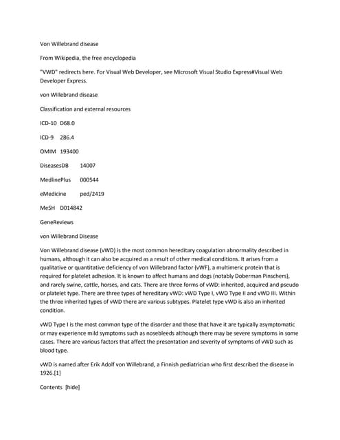 Von willebrand disease | PPTX | Pregnancy | Reproductive Health