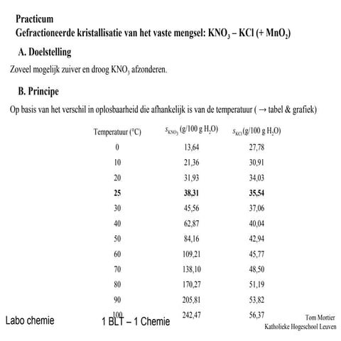 Labovoorbereiding - gefractioneerde kristallisatie van kaliumnitraat | PPT