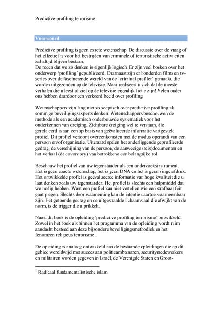Omslagtekst Predictive profiling terrorisme | PDF