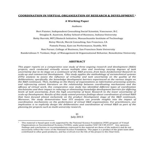 Coordination in Virtual Organizations of Research and Development | PDF