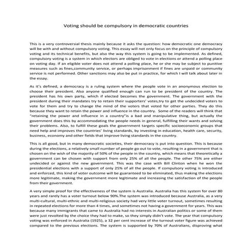 Voting should be compulsory in democratic societies | DOCX