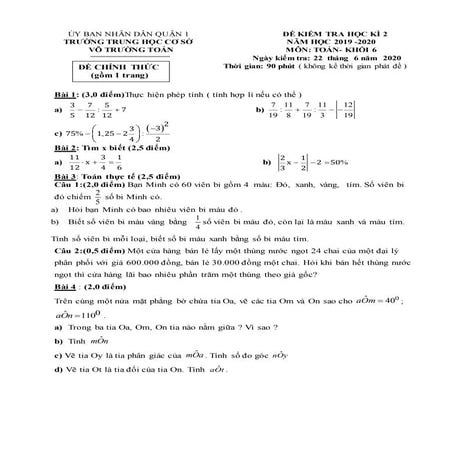 Đề Thi HK2 Toán 6 - THCS Võ Trường Toản | PDF
