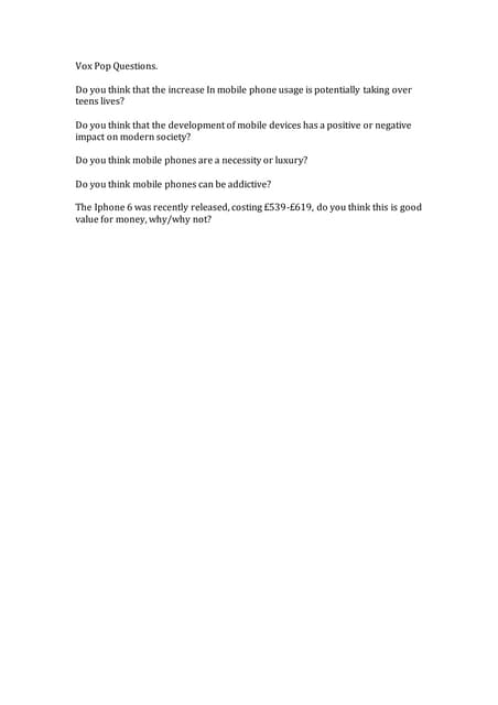 Vox pop questions | DOCX