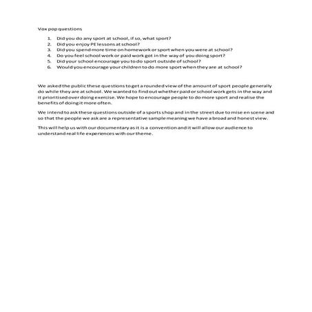 Vox pop questions | DOCX