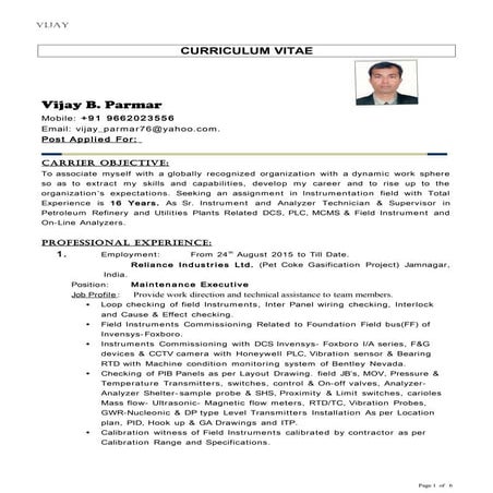 Vijay cv | DOC | Chemistry | Science