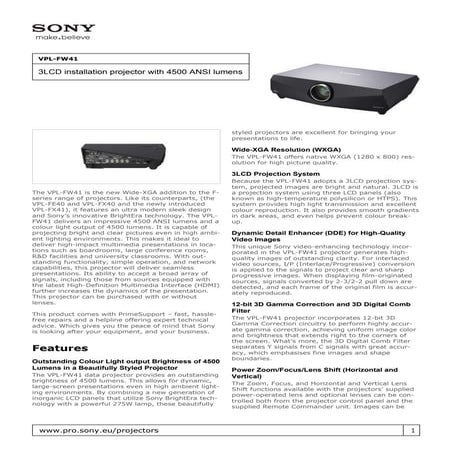 Sony VPL-FW41 | PDF | Cameras and Camcorders | Consumer Electronics