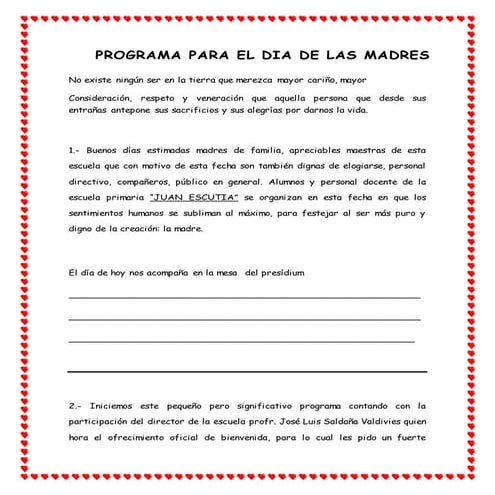Programa días de las madres. | DOCX