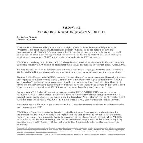VRDWhat? - Variable Rate Demand Obligations and VRDO ETFs | PDF