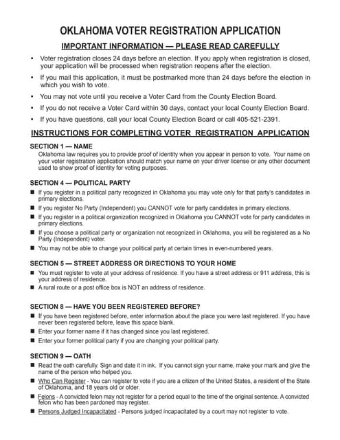 Oklahoma Voter Registration Form Pdf