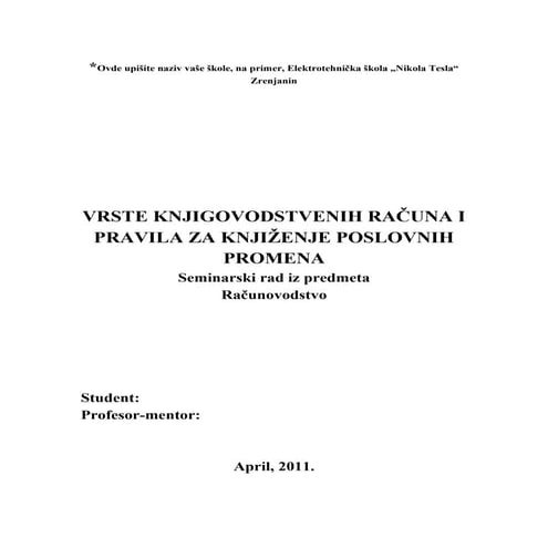 Vrste knjigovodstvenih racuna i pravila za knjizenje poslovnih promena ...