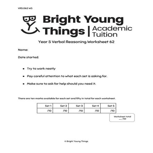 Bright Young Things - Verbal Reasoning Sample Paper | PDF