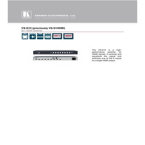 Kramer VS-21HDCP-IR | PDF