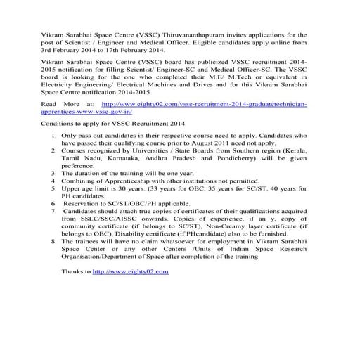 Vssc recruitment 2014 Project Open | DOCX