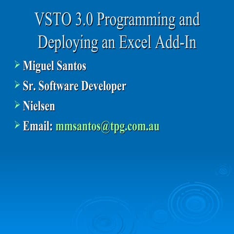 Vsto 3 Excel Add-in SNUG | PPT | Desktop Publishing | Computer Software and Applications