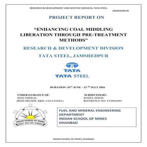 “ENHANCING COAL MIDDLING LIBERATION THROUGH PRE-TREATMENT METHODS” | PDF