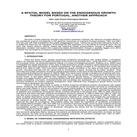 A SPATIAL MODEL BASED ON THE ENDOGENOUS GROWTH THEORY FOR PORTUGAL. ANOTHER APPROACH | PDF