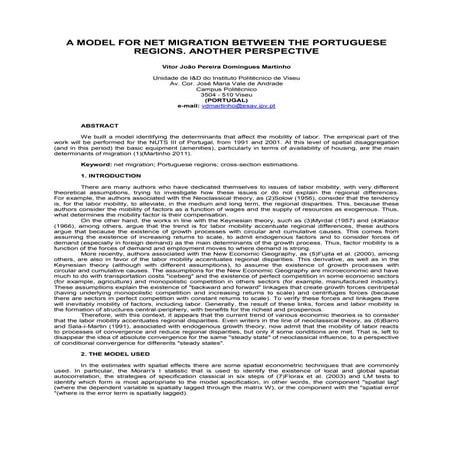 A MODEL FOR NET MIGRATION BETWEEN THE PORTUGUESE REGIONS. ANOTHER ...