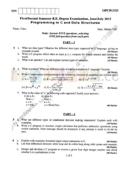 Vtu 1st Sem Programming In C And Data Structures Solved Papers Of June 2015 And December 2015 Pdf 7163