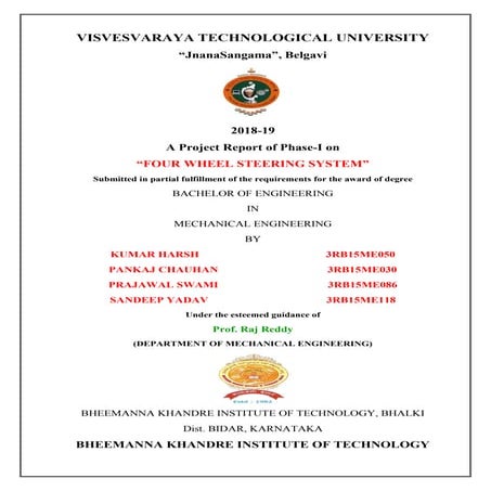 Vtu phase 1 report on four wheel steerinfg system2 | PDF