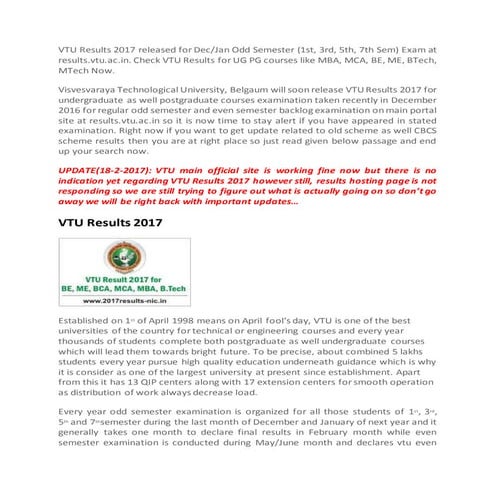 Vtu results 2017 is now available | PDF