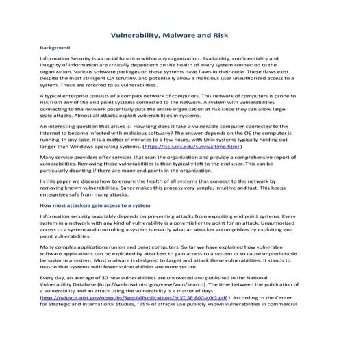 Vulnerability , Malware and Risk | PDF