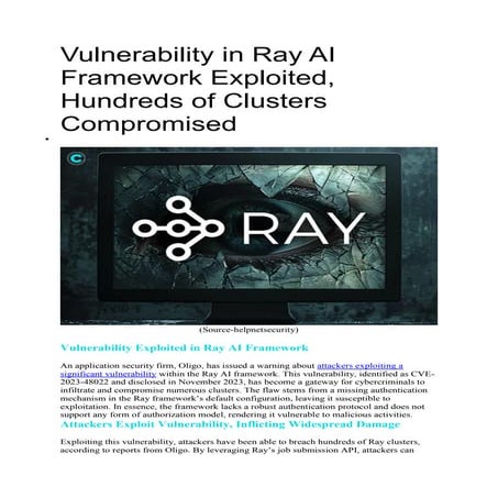 Vulnerability in Ray AI Framework Exploited, Hundreds of Clusters ...