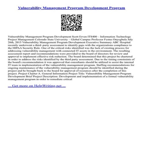 Vulnerability Management Program Development Program | PDF