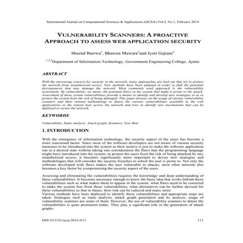 Vulnerability scanners a proactive approach to assess web application security | PDF ...