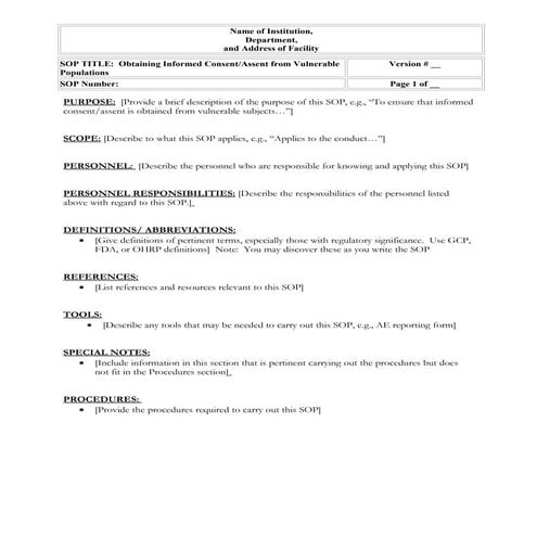 SOP - Vulnerable Populations Consent, provided by SOP Attendees | DOC