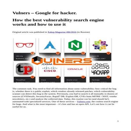 Vulners: Google for hackers | PDF | Databases | Computer Software and Applications