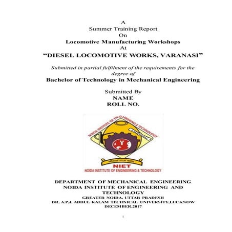 Summer Training Report Front page (DLW). | DOCX