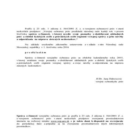 Správa o činnosti verejného ochrancu práv za rok 2015 | DOCX