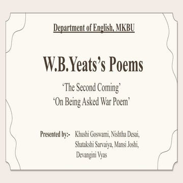 W. B. Yeats – A Visionary Poet of Chaos and Prophecy | PPT
