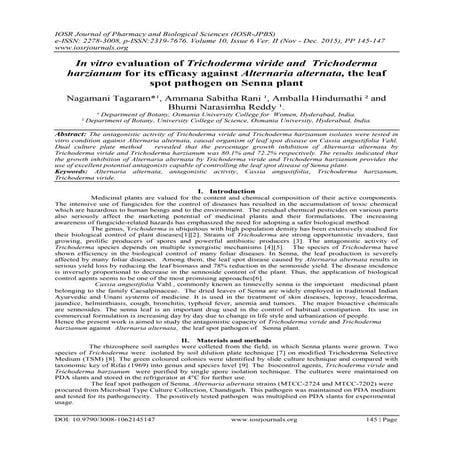 In Vitro Evaluation Of Trichoderma Viride And Trichoderma Harzianum For Its Efficasy Against