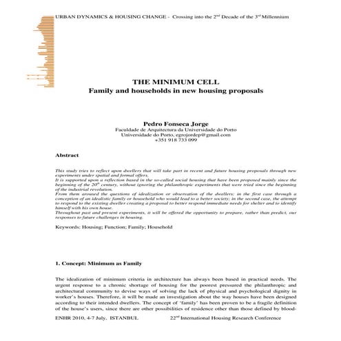 THE MINIMUM CELL Family and households in new housing proposals | PDF